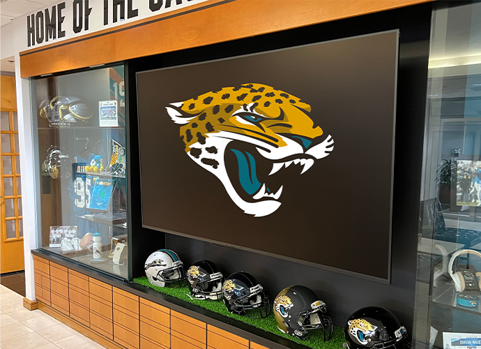 The display featuring the Jacksonville Jaguars logo on a screen ...